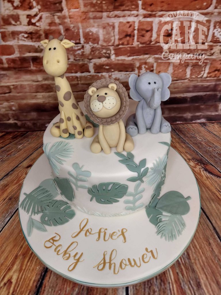 Jungle Animal Baby Shower Cakes Safari Cake With Baby Animal Toppers