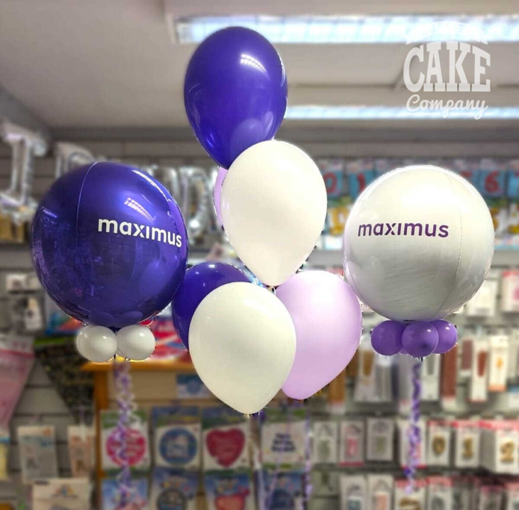 Floating Logo Balloons - Quality Cake Company Tamworth